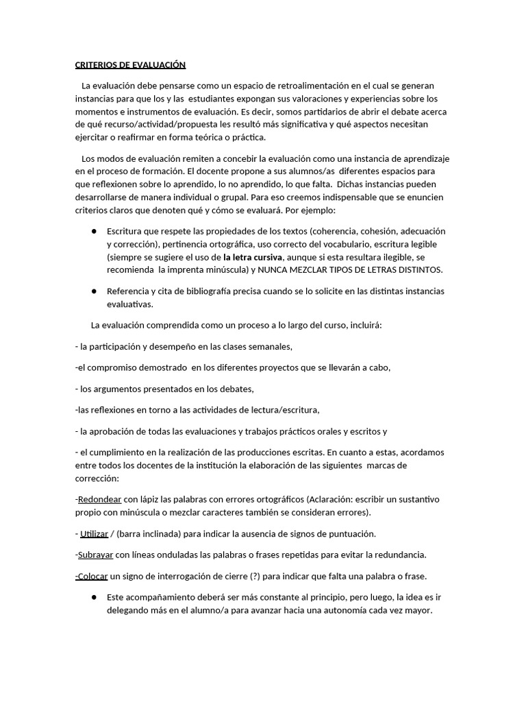 CRITERIOS DE EVALUACIÓN 2024 | PDF
