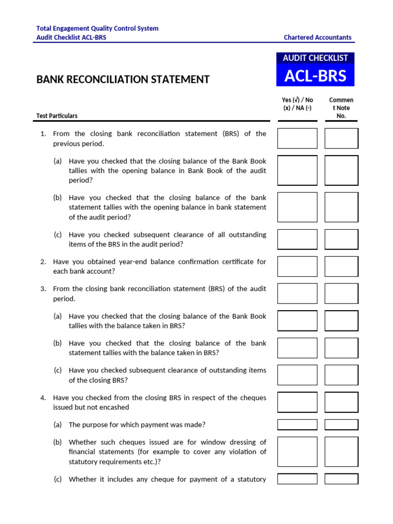 ACL - BRS - Bank Reconciliation Statement | PDF