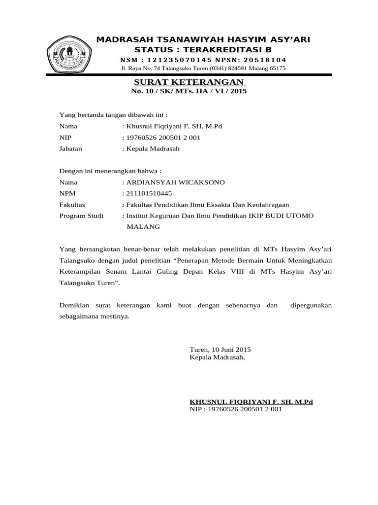 Surat Keterangan KKL | PDF