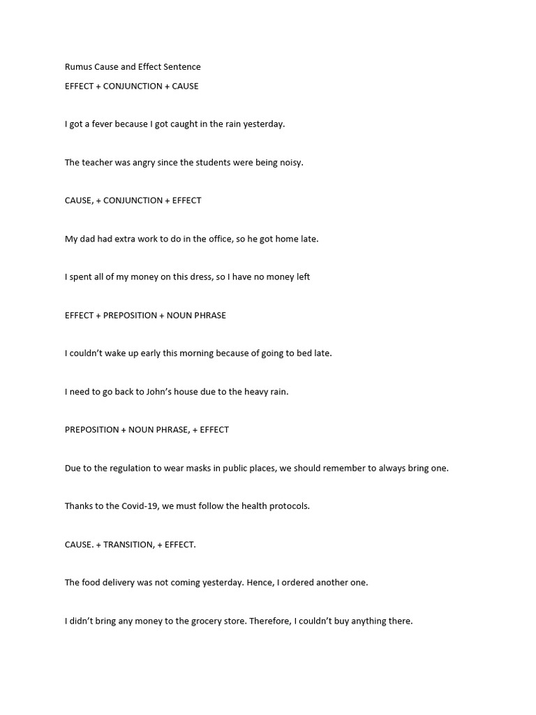 Cause and Effect Conjunction | PDF