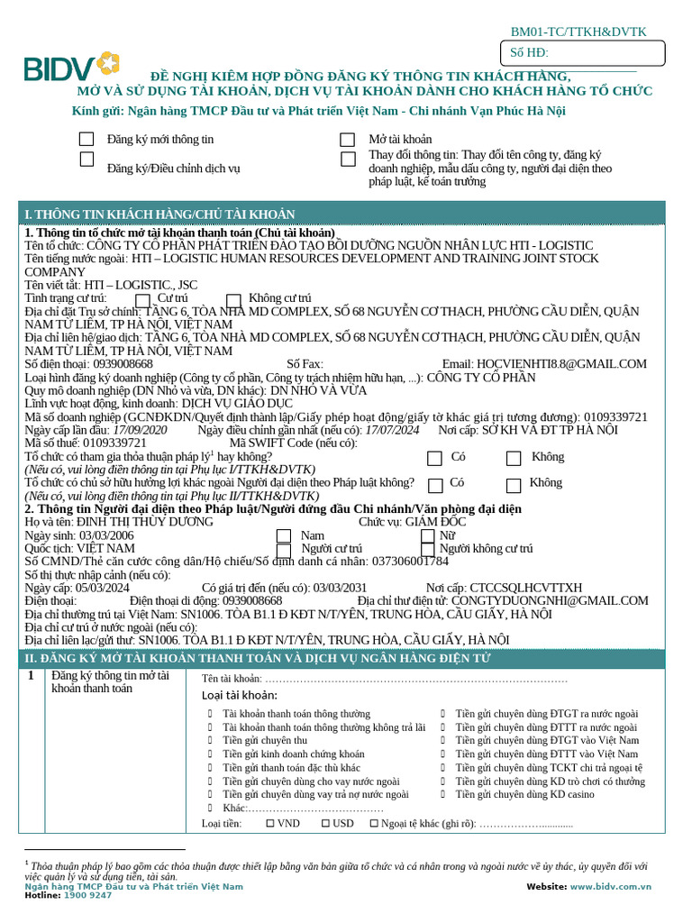 Bm01 - TC - TTKH&DVTK Cty Hti - Logistic Moi | PDF | Hanoi | Vietnamese People