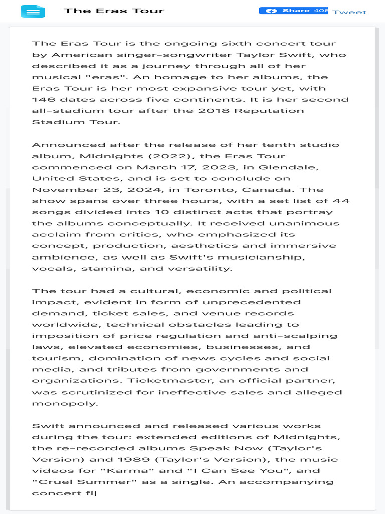 The Eras Tour 2 | PDF