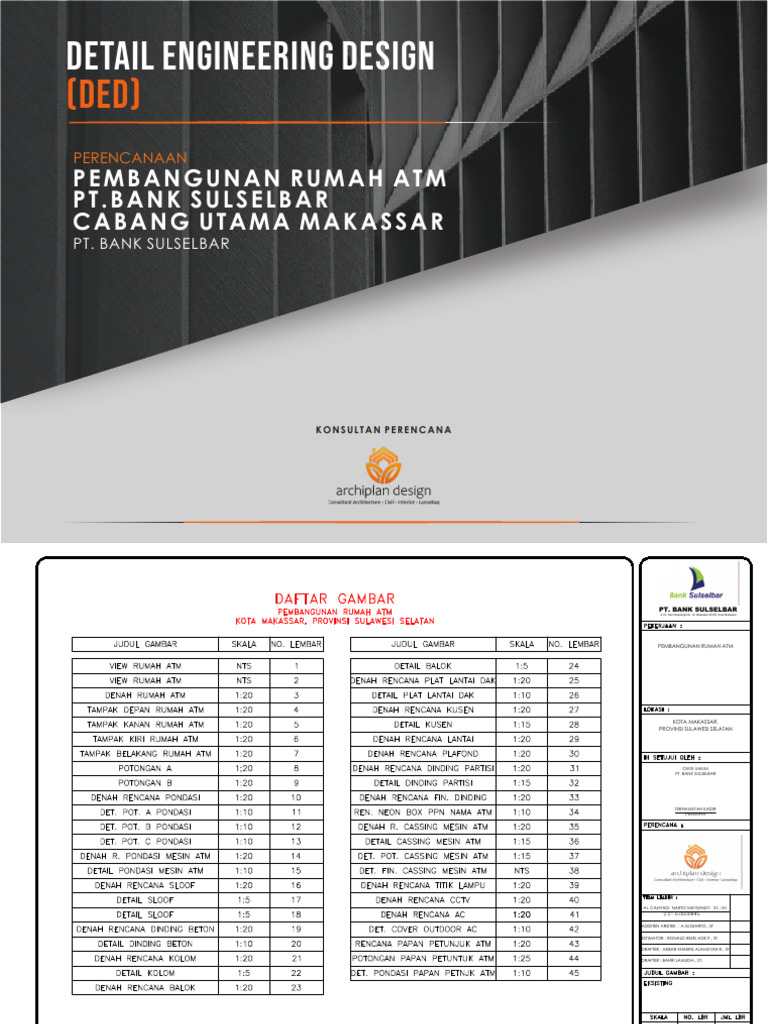 Detail Engineering Design: Pembangunan Rumah Atm PT - Bank Sulselbar Cabang Utama Makassar | PDF