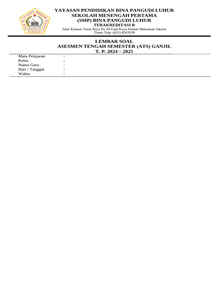 Kop Soal Ats 2024 | PDF