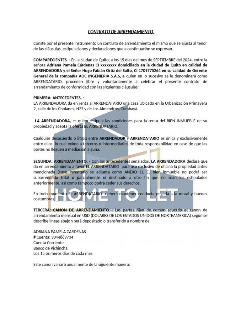 Templete de Contrato Renta of Andrea | PDF | Derecho