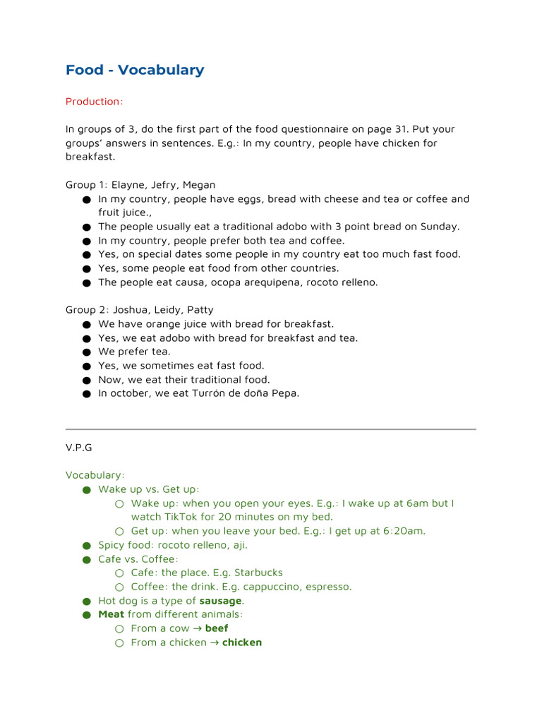 Day 4 - Food - Vocabulary | PDF | Wellness