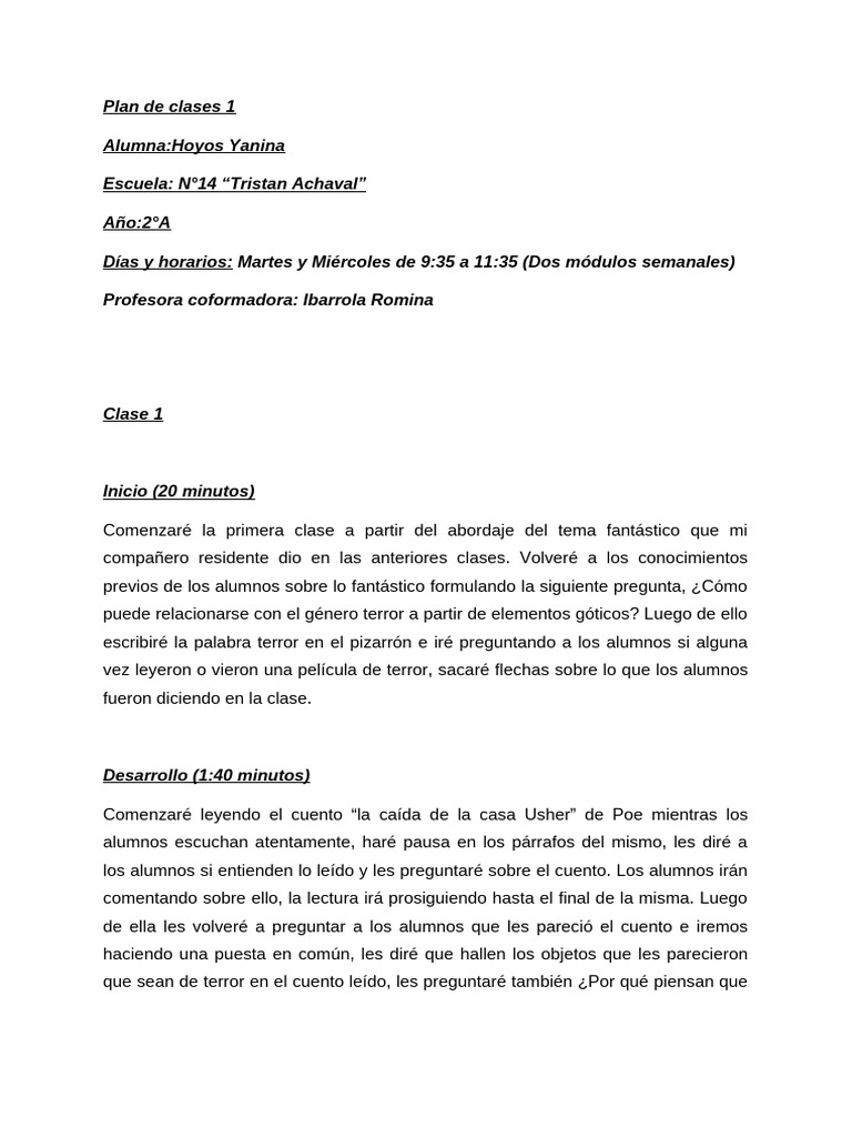 Plan de Clases 1 Practica 2024 | PDF