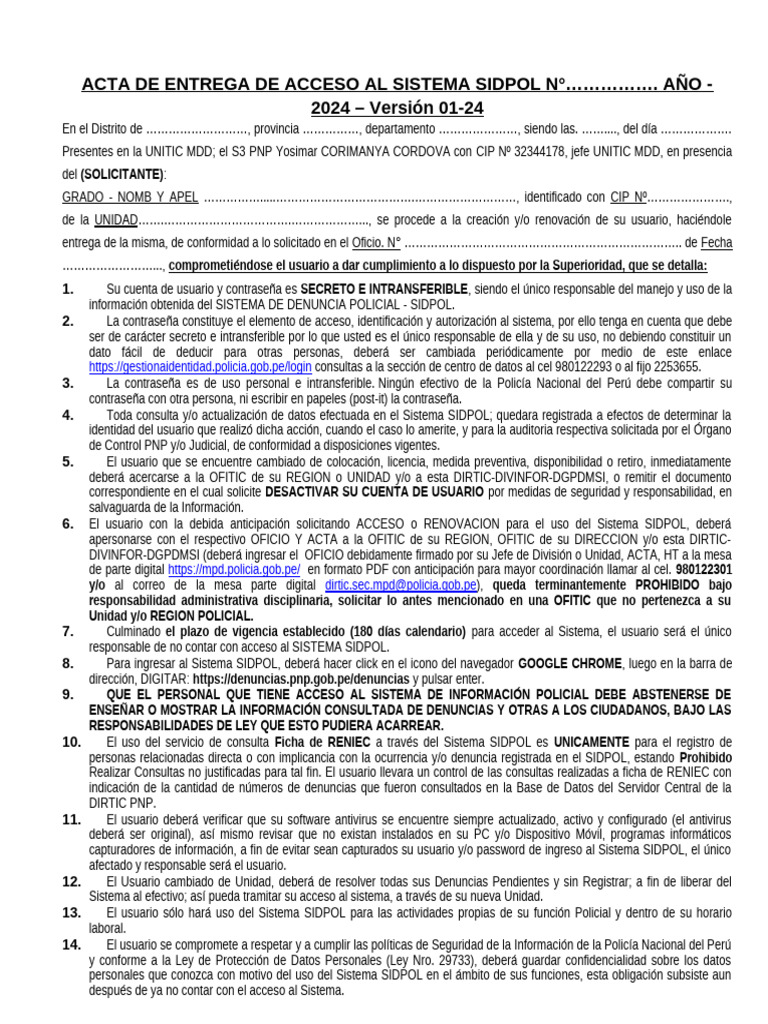 ACTA SIDPOL USUARIOS Versión 2024 | PDF