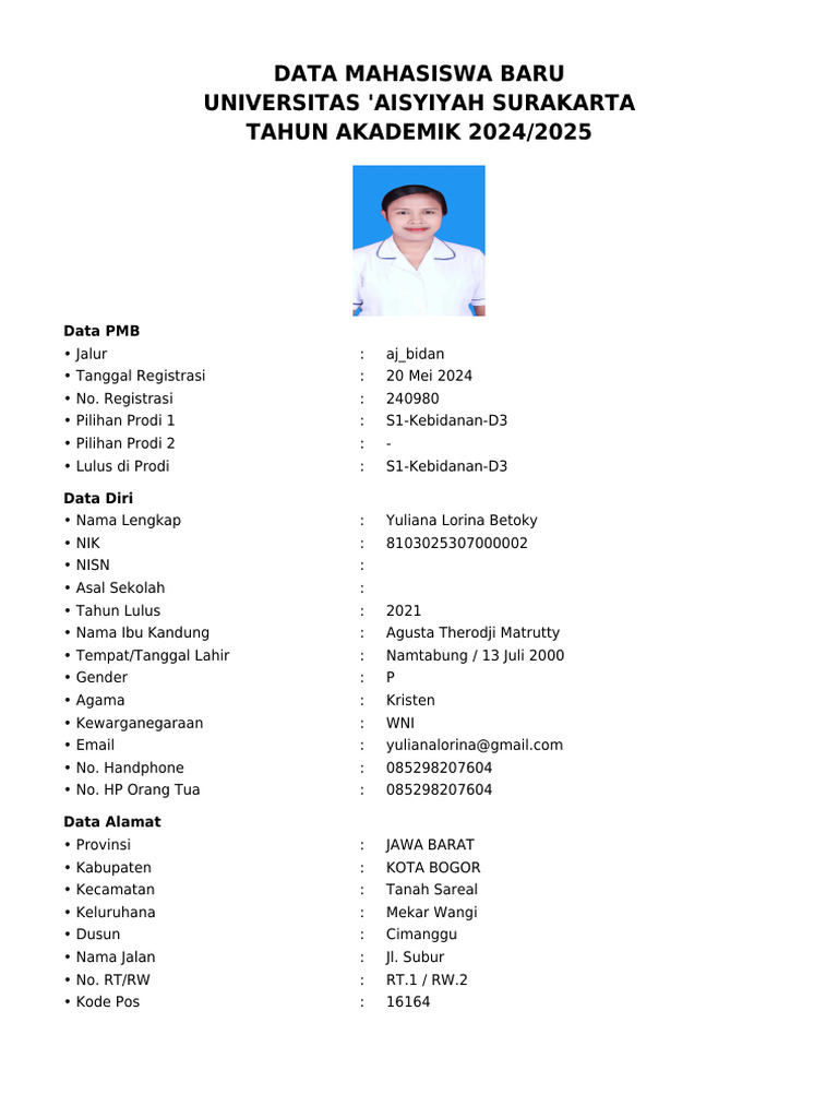 Data Mahasiswa Baru 2024/2025 Aisyiyah | PDF