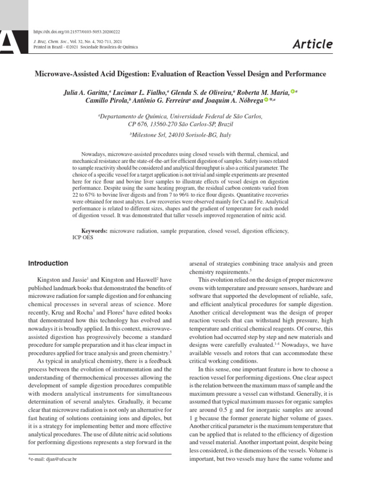 Microwave Assisted Acid Digestion Evaluation of Reaction Vessel Design ...