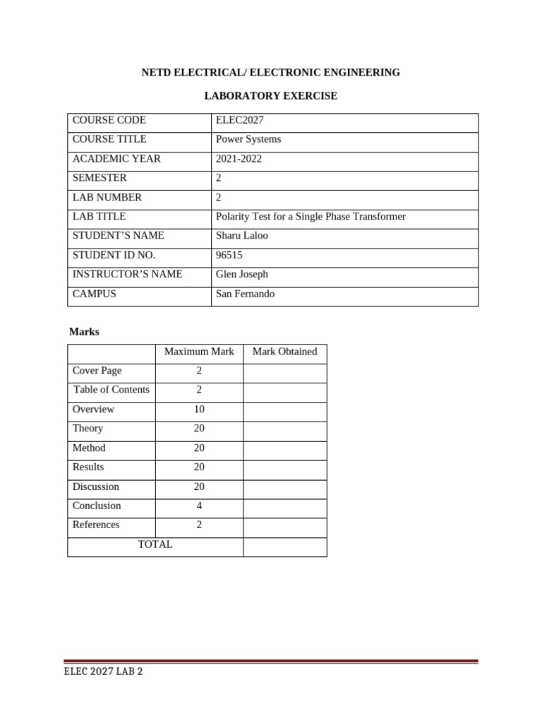 Elec2027 Lab 2 | PDF