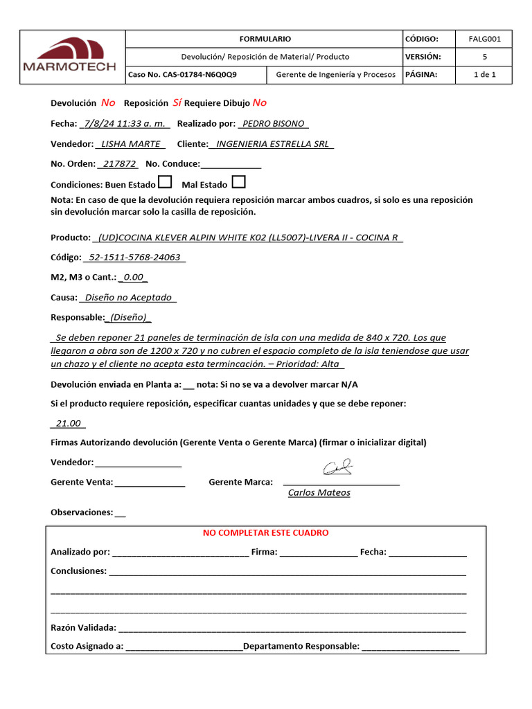 Formulario Reposicion 217872 | PDF