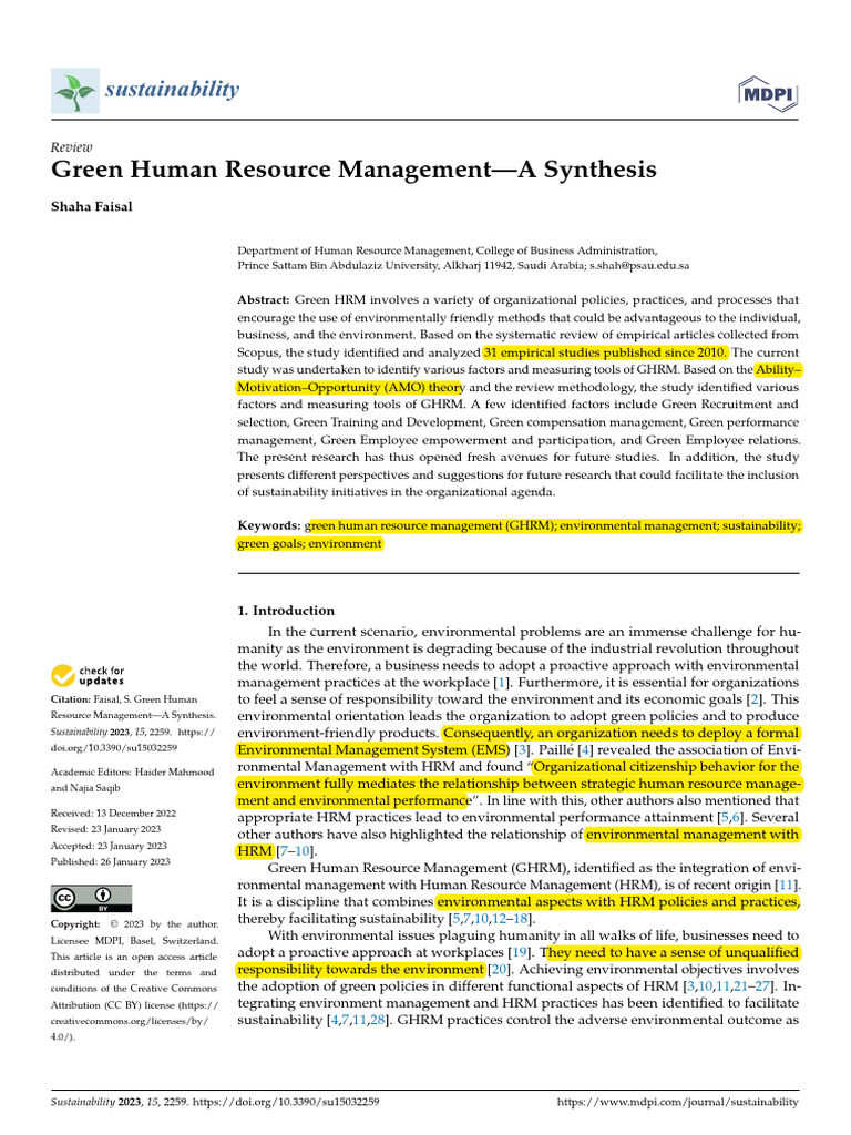 Green Human Resource Management-A Synthesis | PDF