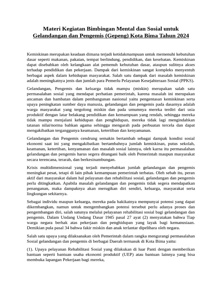 Materi Kegiatan Bimbingan Mental Dan Sosial Untuk Gelandangan Dan Pengemis | PDF