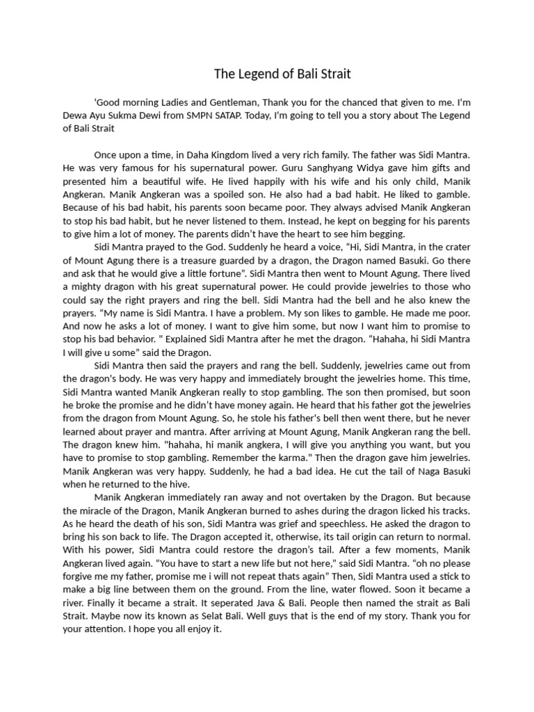 The Legend of Bali Strait | PDF