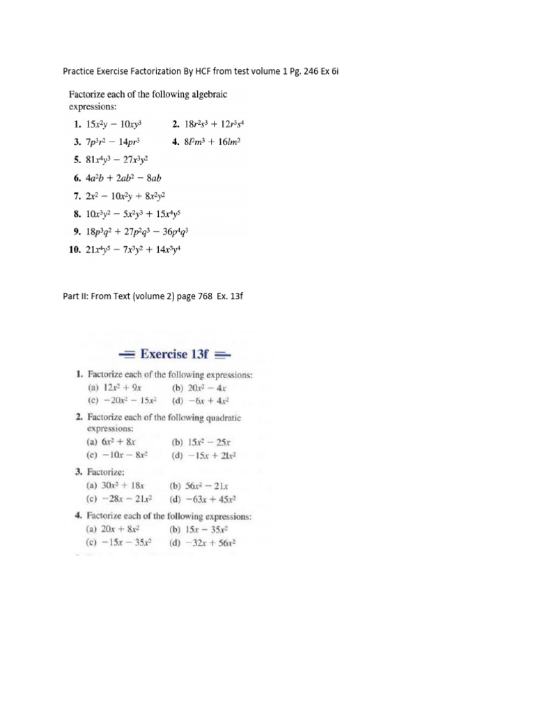 Practice Exercise Factorization by HCF | PDF