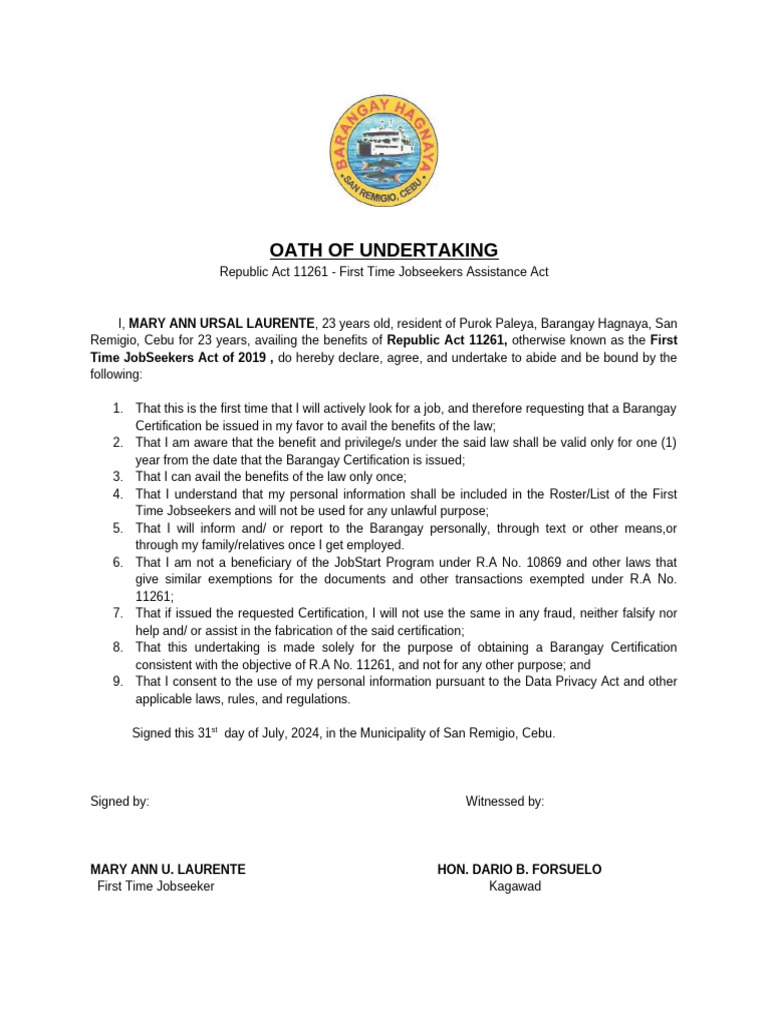 Oath-of-Undertaking Template | PDF