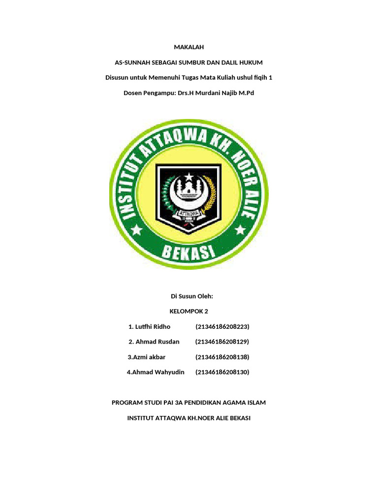 As Sunnah Sebagai Sumber Hukum Ushul Fiq | PDF