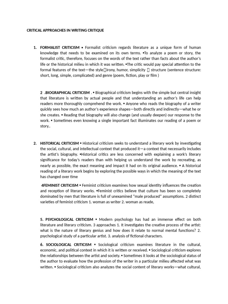 CRITICAL APPROACHES IN WRITING CRITIQUE | PDF