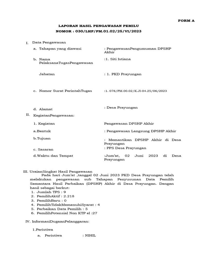 CONTOH FORM A PKD DPSHP AKHIR TANGGAL 2 JUNI 2023 | PDF