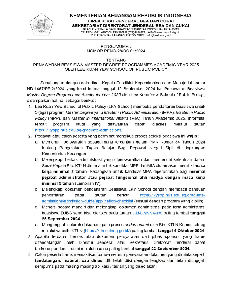 Penawaran Beasiswa Master Degree Programmes Academic Year 2025 Oleh Lee Kuan Yew School of ...