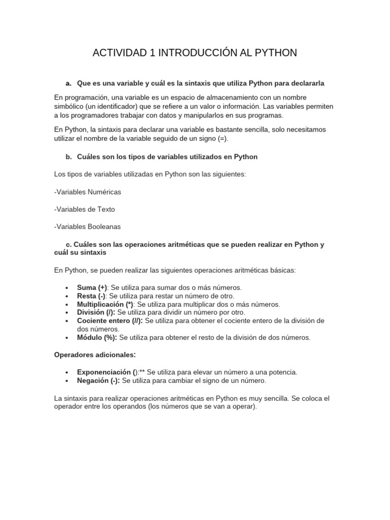 ACTIVIDAD 1 INTRODUCCIÓN AL PYTHON Jose Luis Pulido Grupo Celsia | PDF | División (Matemáticas ...