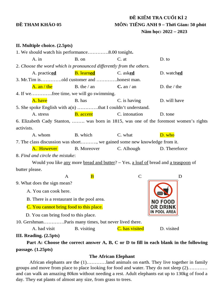 De Thi hk2 Anh 9 No3 | PDF