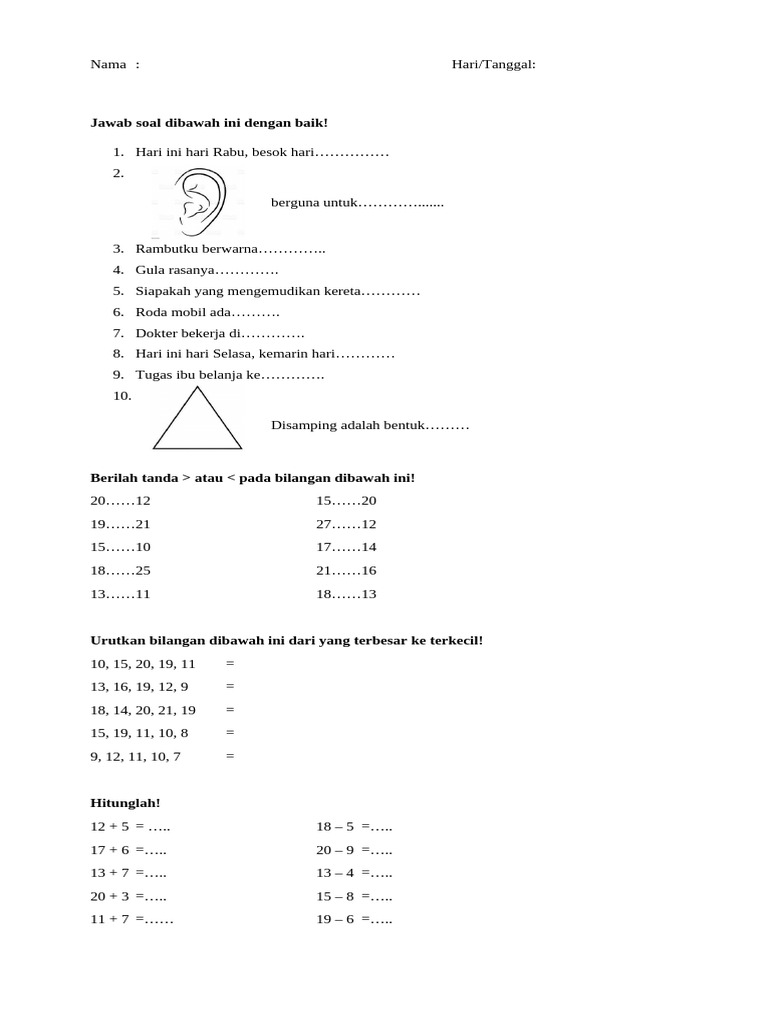 Kumpulan Soal TK Ke SD | PDF