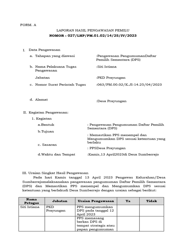 Contoh Form a Dps | PDF