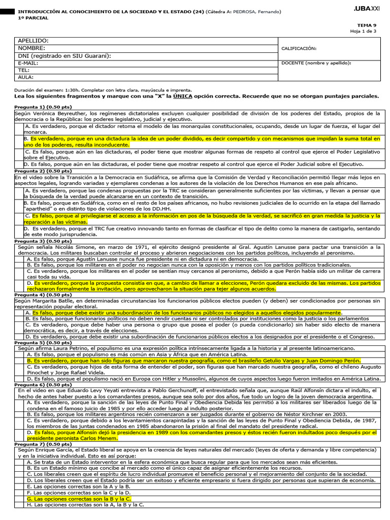 ICSE TEMA 9 CLAVES DE CORRECCION | PDF