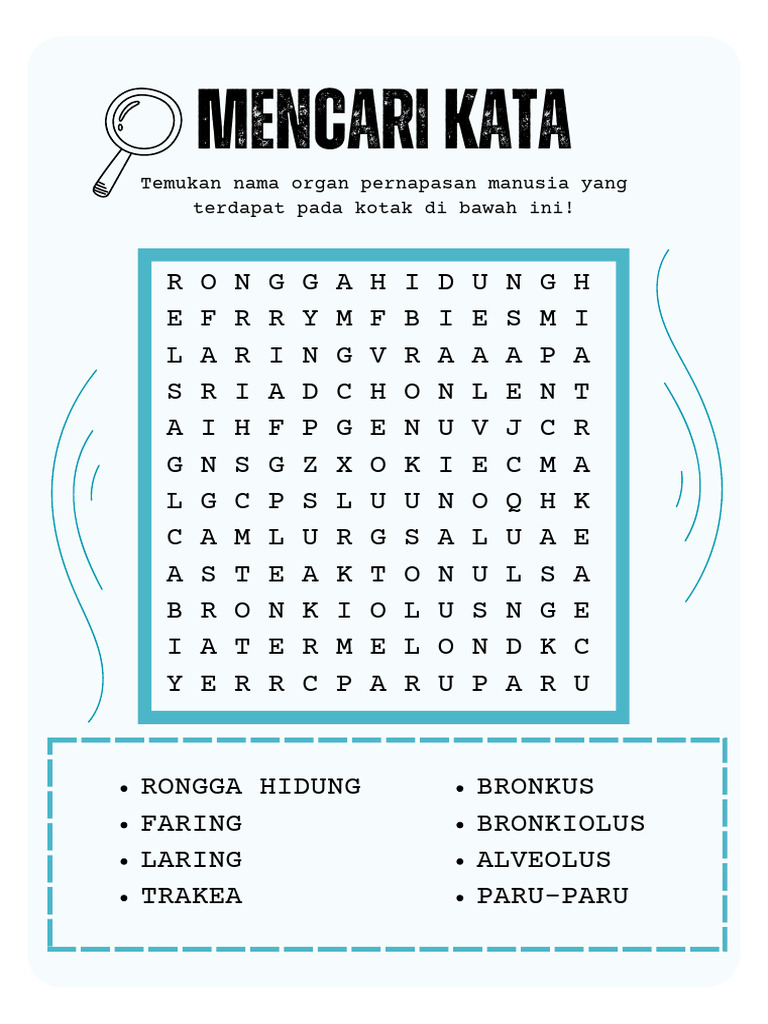 Biru Pastel Lembar Keja Mencari Kata Sistem Pernapasan Manusia | PDF
