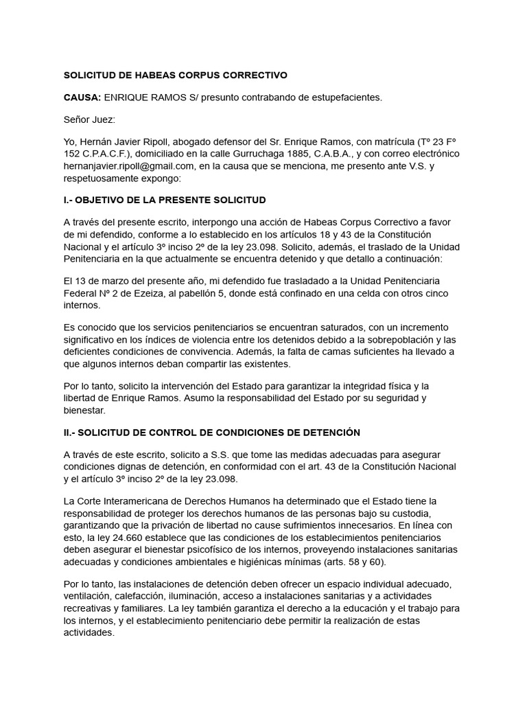 Solicitud de Habeas Corpus Correctivo | PDF | Habeas corpus | Gobierno