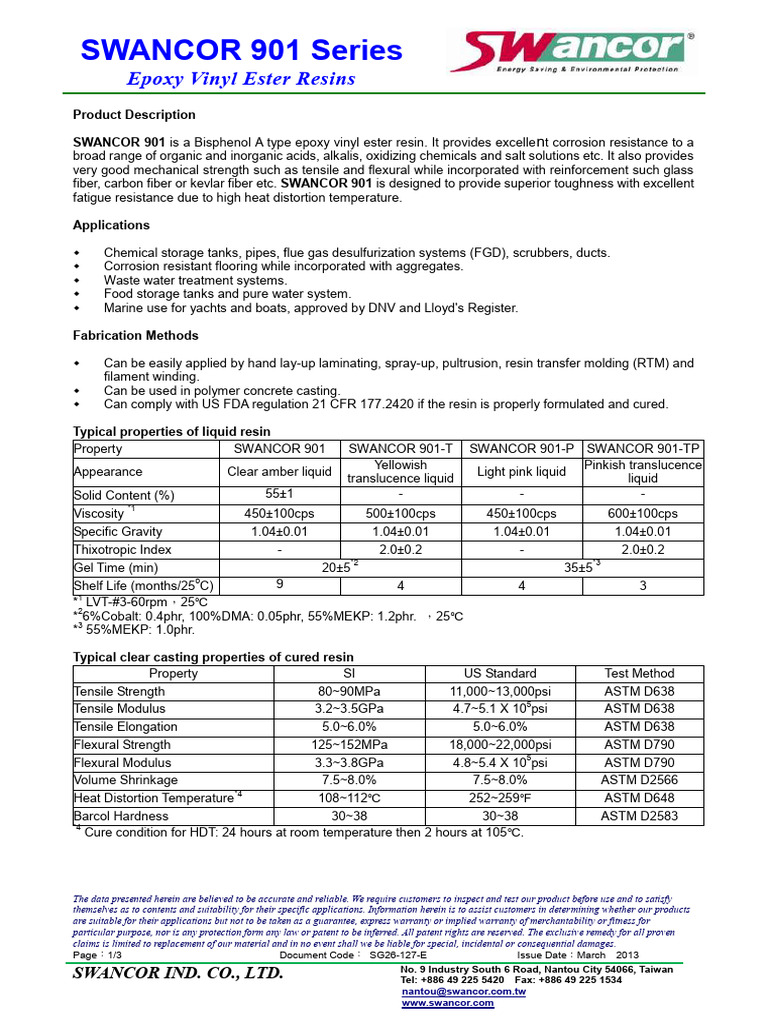 TDS Resin SWANCOR 901 | PDF