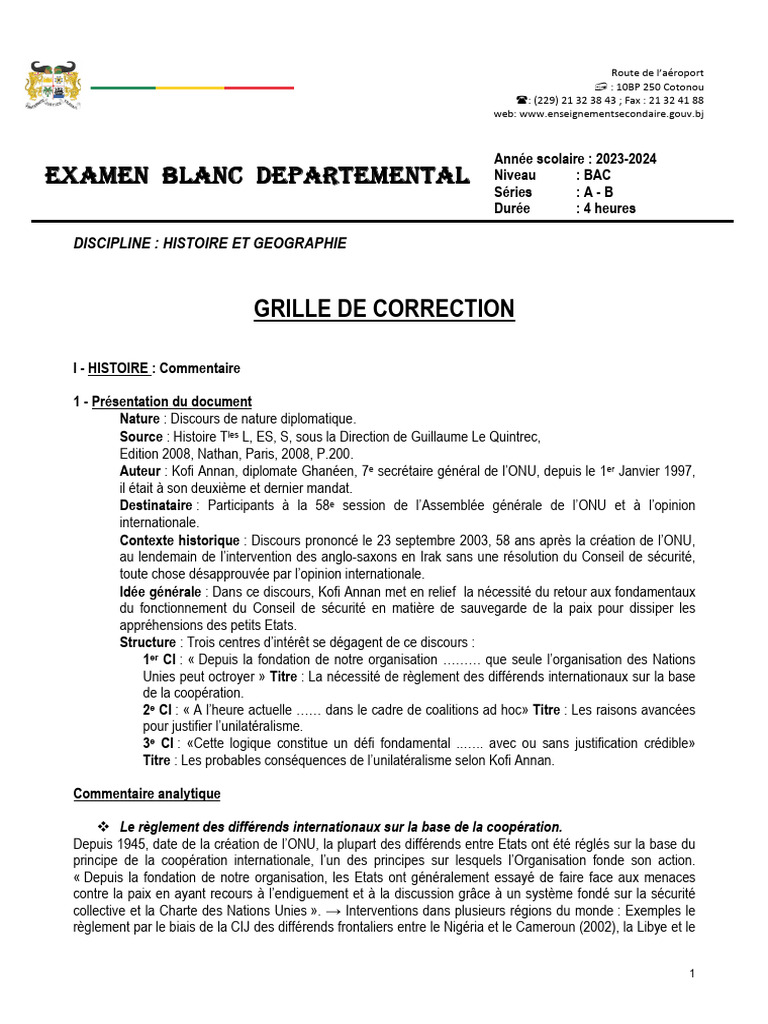 Hist-Géo - Corrigé BAC AB | PDF