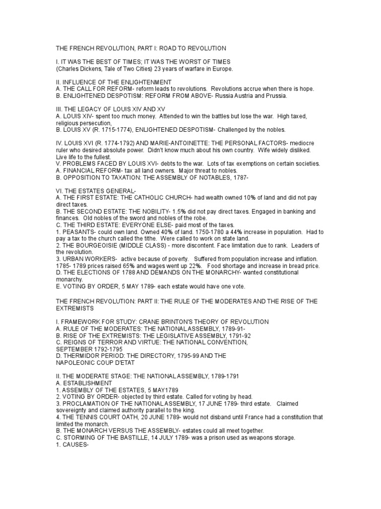 The French Revolution Notes | PDF | Reign Of Terror | French Revolution