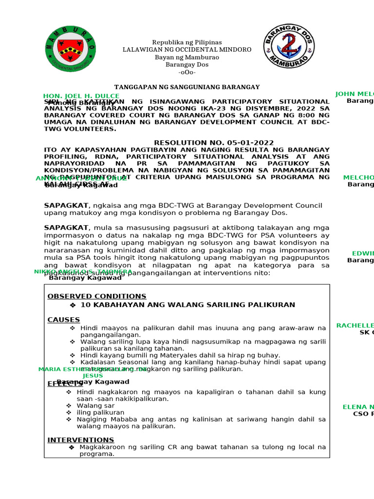 1st BDRRMC RESO 05 | PDF