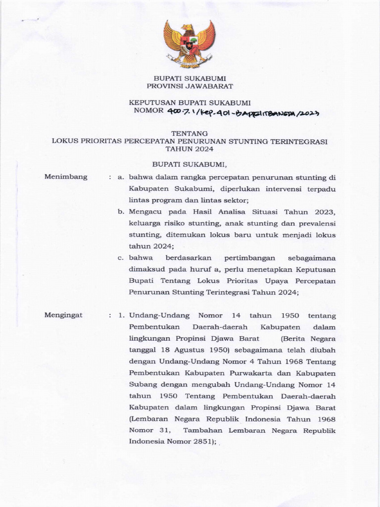 Sukabumi - SK Lokus Stunting 2024 Kabupaten Sukabumi | PDF