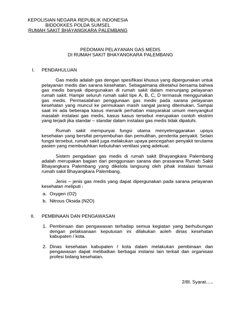 Pedoman Pelayanan Gas Medis | PDF