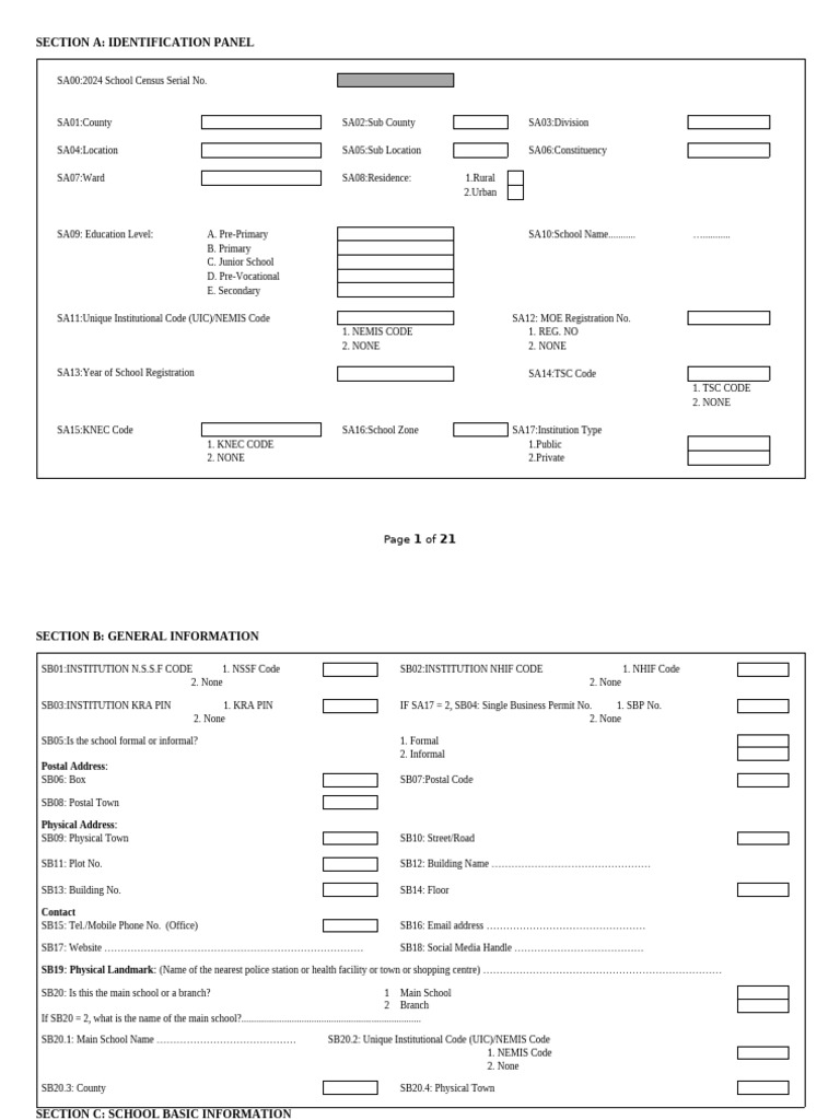 School Census Data Collection Form | PDF | Salary | Employment