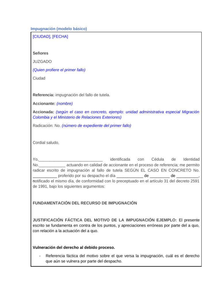 Modelo Impugnacion Modelo Basico | PDF