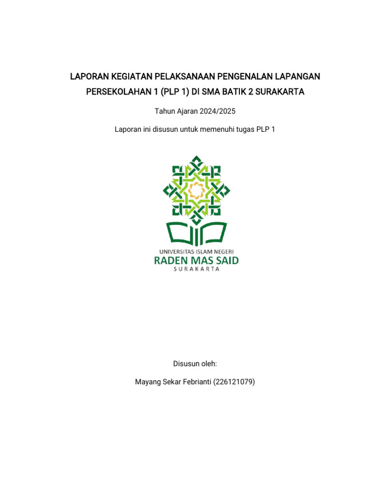 Laporan Kegiatan PLP - Mayang Sekar F. - 226121079 - Compressed | PDF