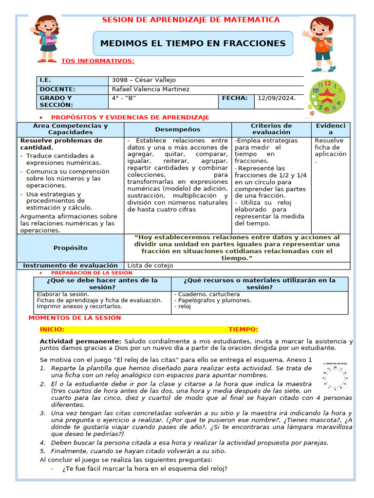10 Mat - Medimos El Tiempo en Fracciones | PDF