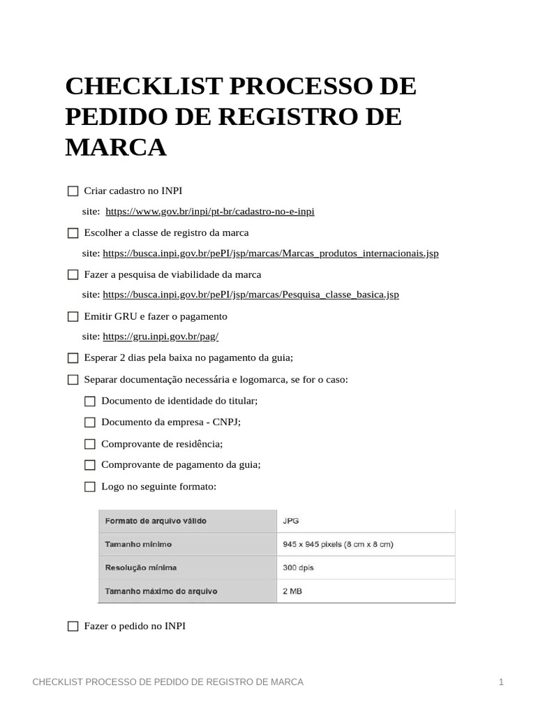 Checklist Registro de Marca | PDF