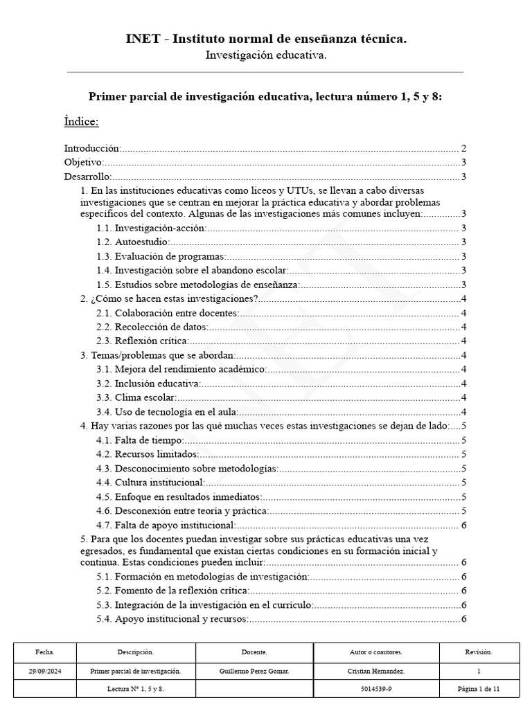 Primer Parcial de Investigación Educativa, Lectura Número 1, 5 y 8. | PDF