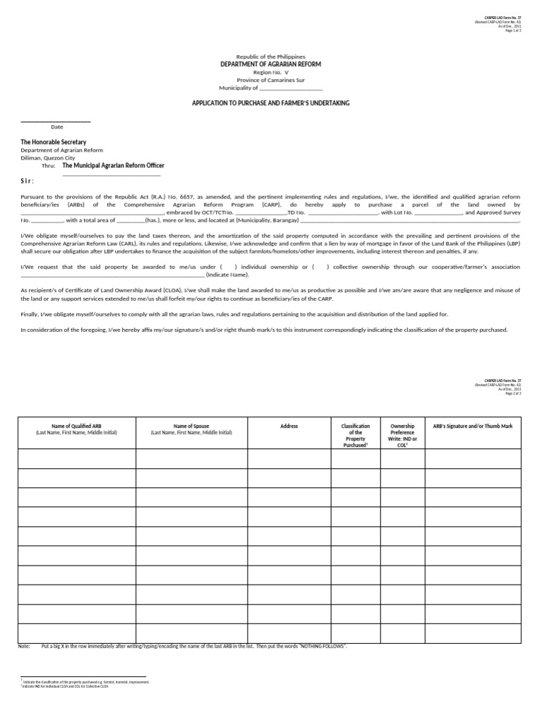 CARPER LAD Form No. 37 APFU - Landscape | PDF