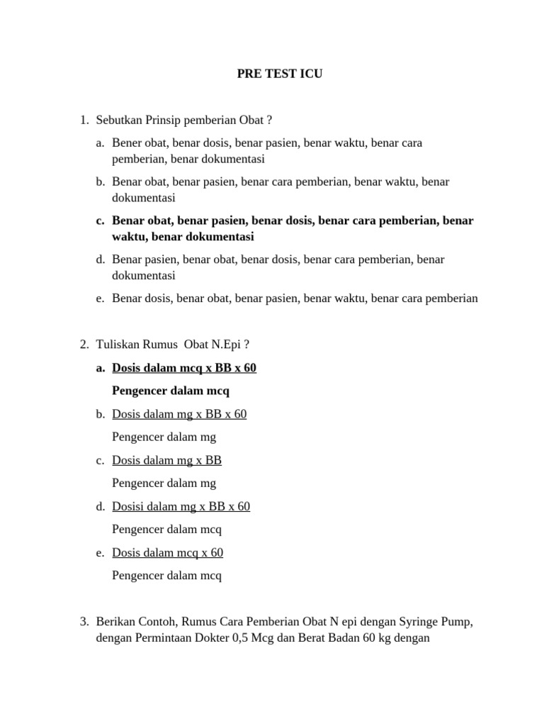 Pre Test Icu | PDF