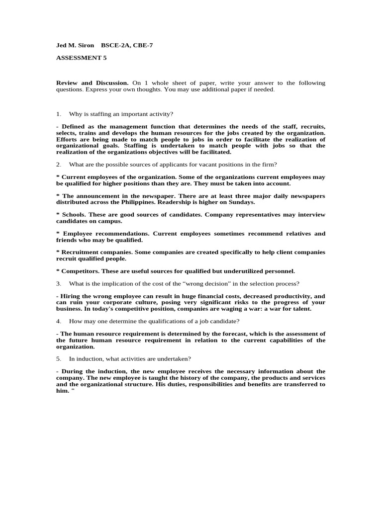 ASSESSMENT 5 (CBE7, Siron) | PDF