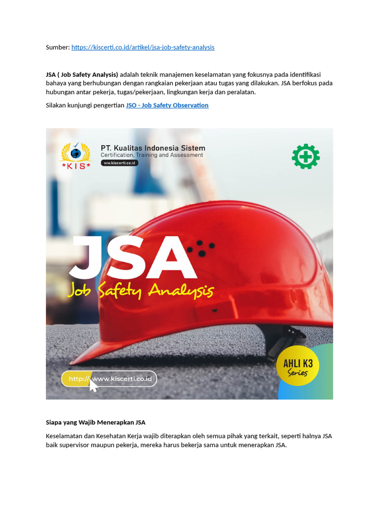 JSA (Job Safety Analysis) | PDF