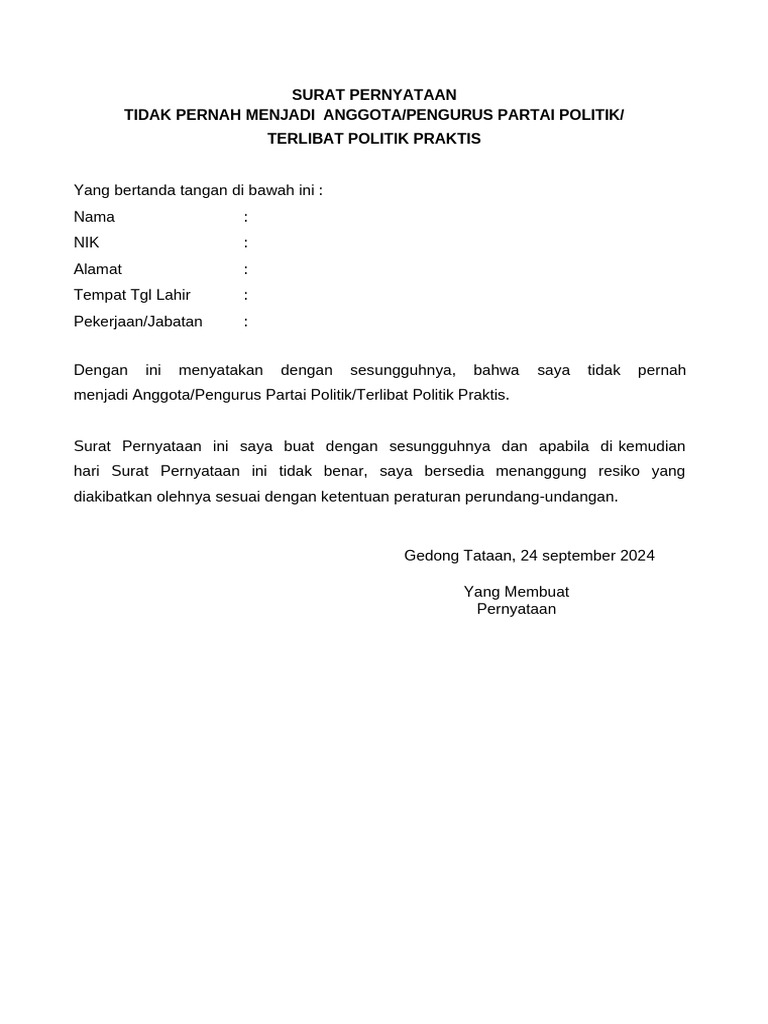 Contoh Form Parpol PPNPN 2024 | PDF
