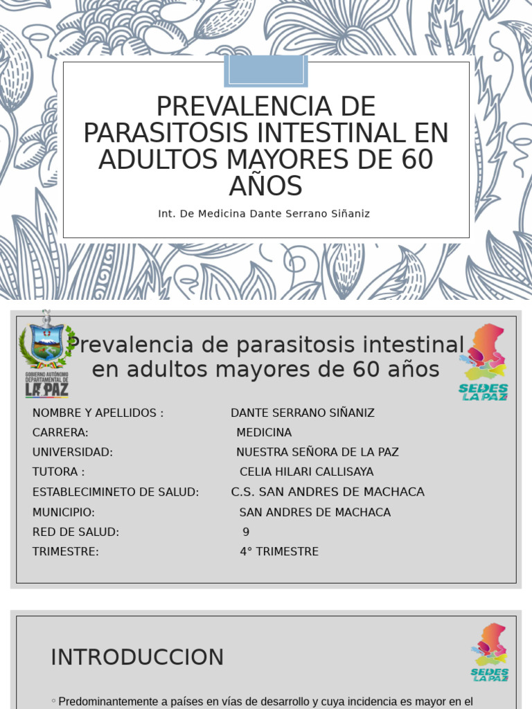 Prevalencia de Parasitosis Intestinal en Adultos Mayores de | PDF